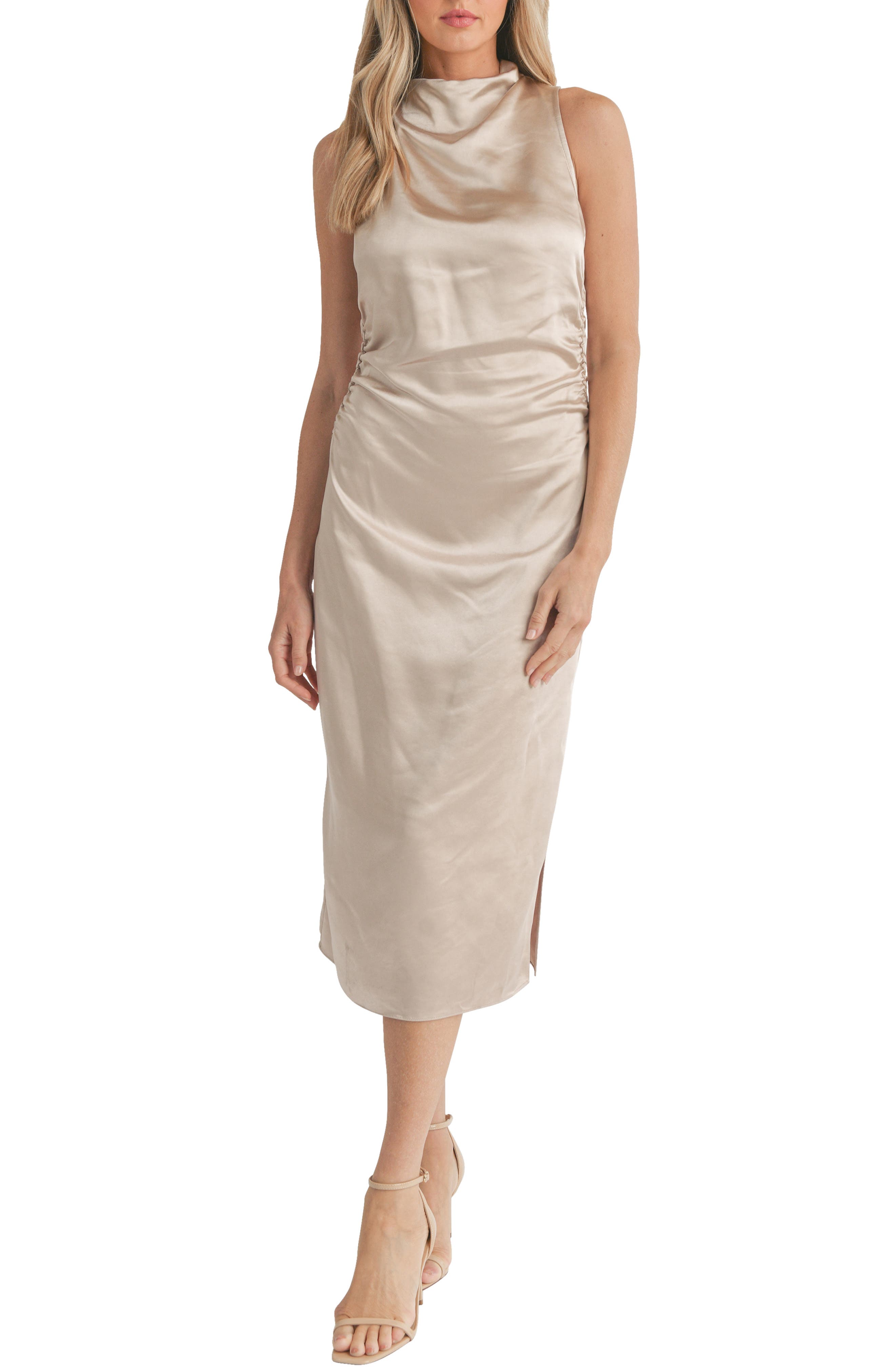 Lush Mock Neck Satin Midi Dress | Nordstromrack