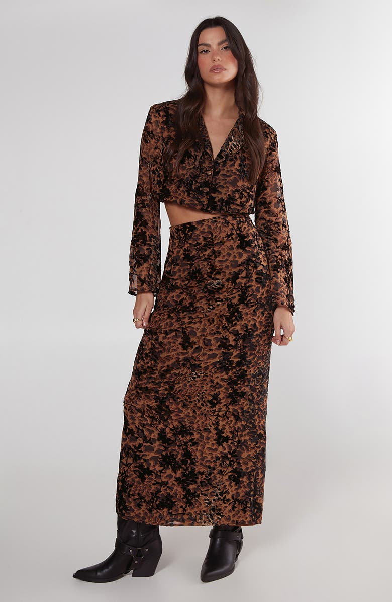 NASTY GAL Leopard Print Floral Devoré Maxi Skirt | Nordstromrack