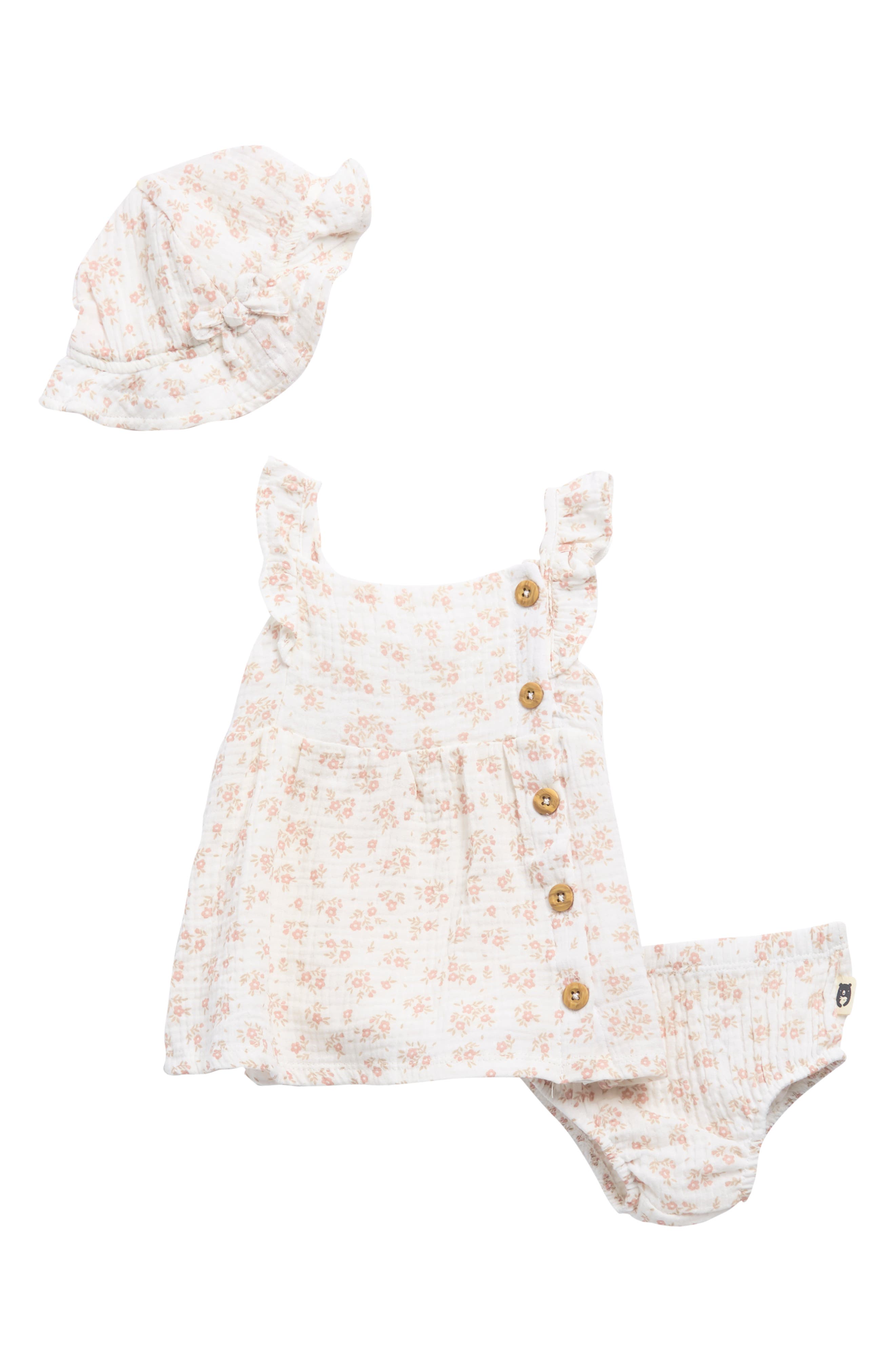 RABBIT AND BEAR ORGANIC Kids' 3-Piece Dress, Hat & Bloomers Set ...