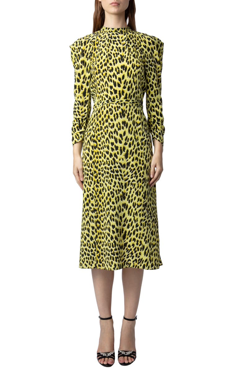 Zadig & Voltaire Racyl Leopard Print Puff Shoulder Bracelet Sleeve Silk ...