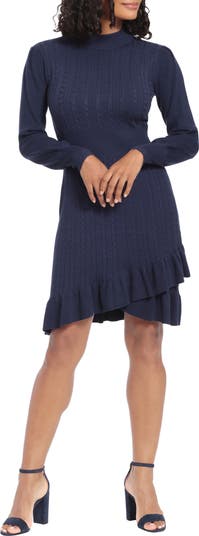 London Times Cable Knit Asymmetrical Hem Dress | Nordstromrack