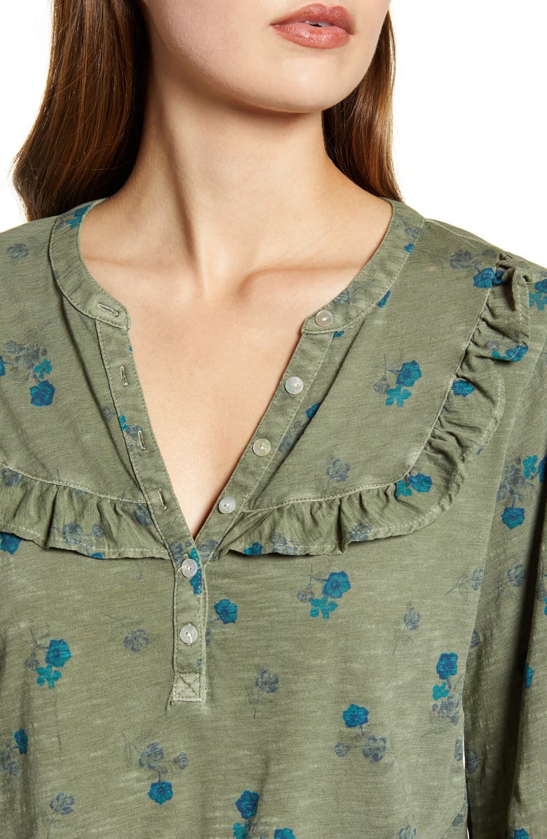 Lucky Brand Print Ruffle Bib Henley | Nordstrom