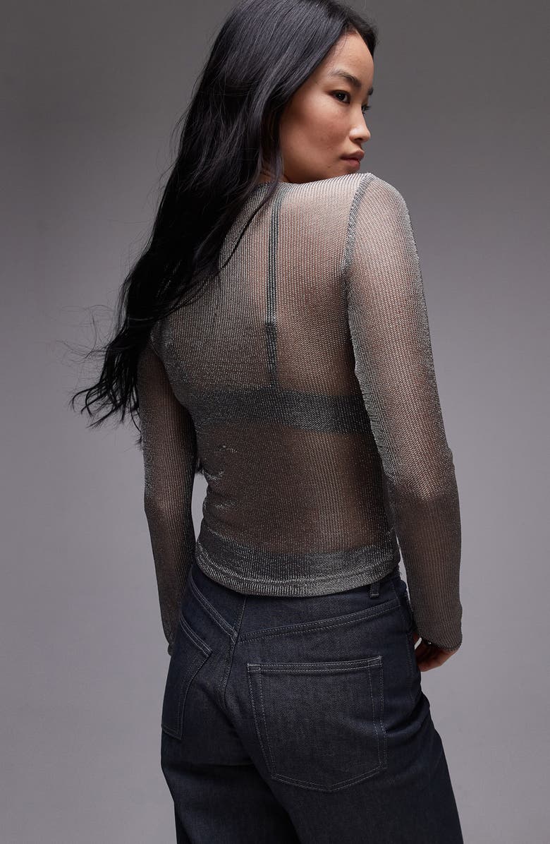 Topshop Metallic Sheer Long Sleeve Top | Nordstromrack
