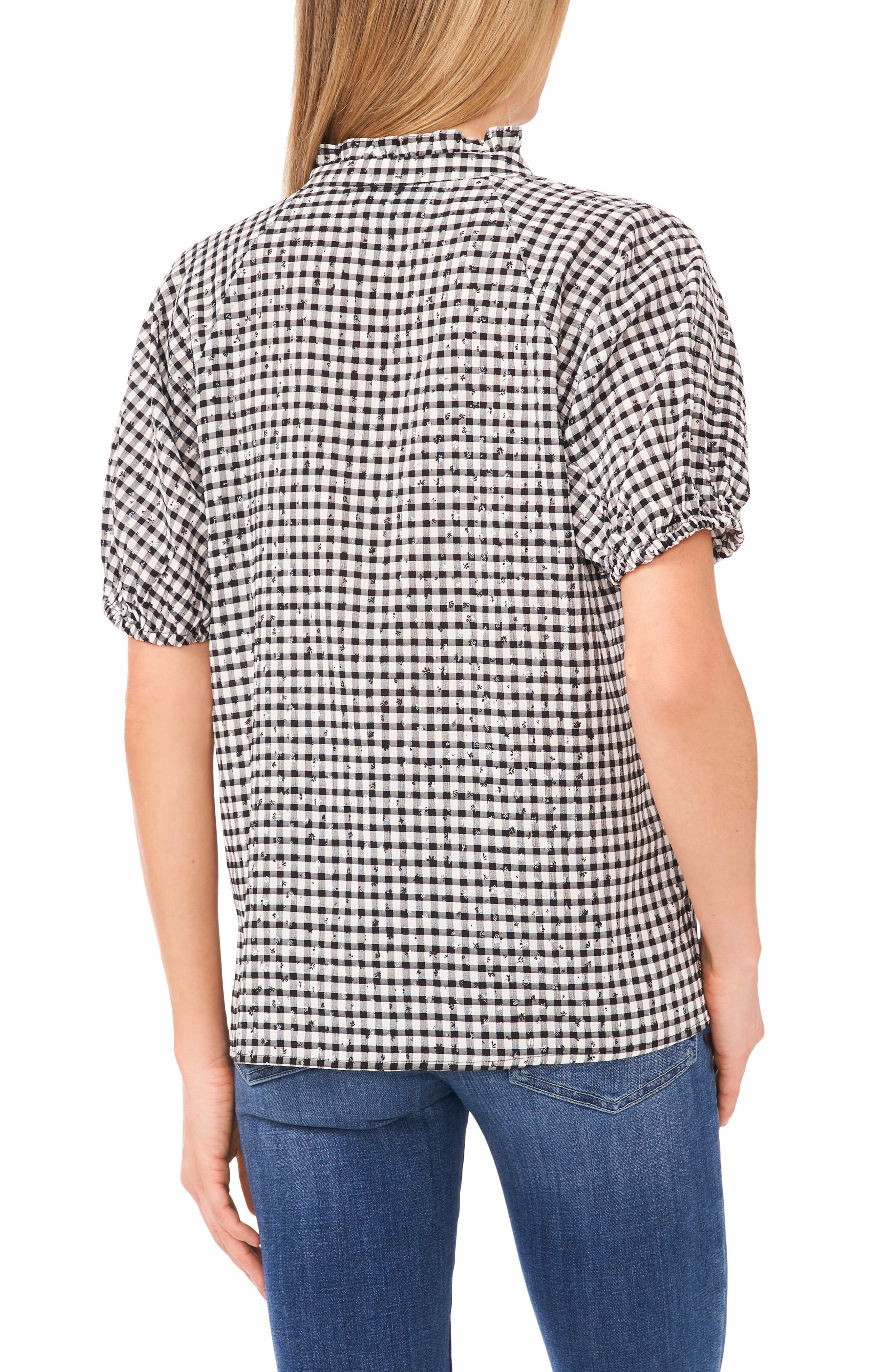 CeCe Floral Embroidery Gingham Top | Nordstromrack