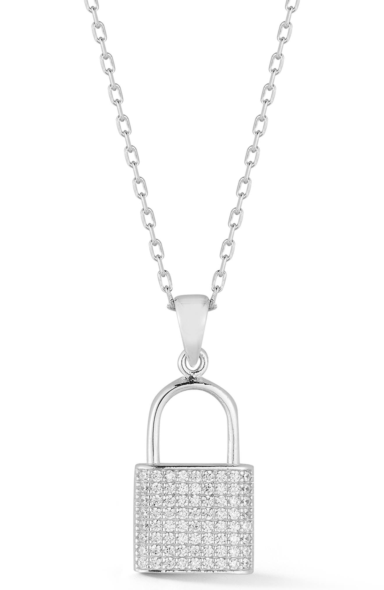 GLAZE JEWELRY Sterling Silver Cubic Zirconia Lock Necklace | Nordstromrack