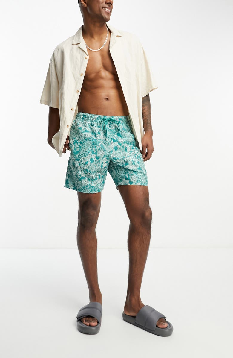 ASOS DESIGN Paisley Print Short Swim Trunks | Nordstrom