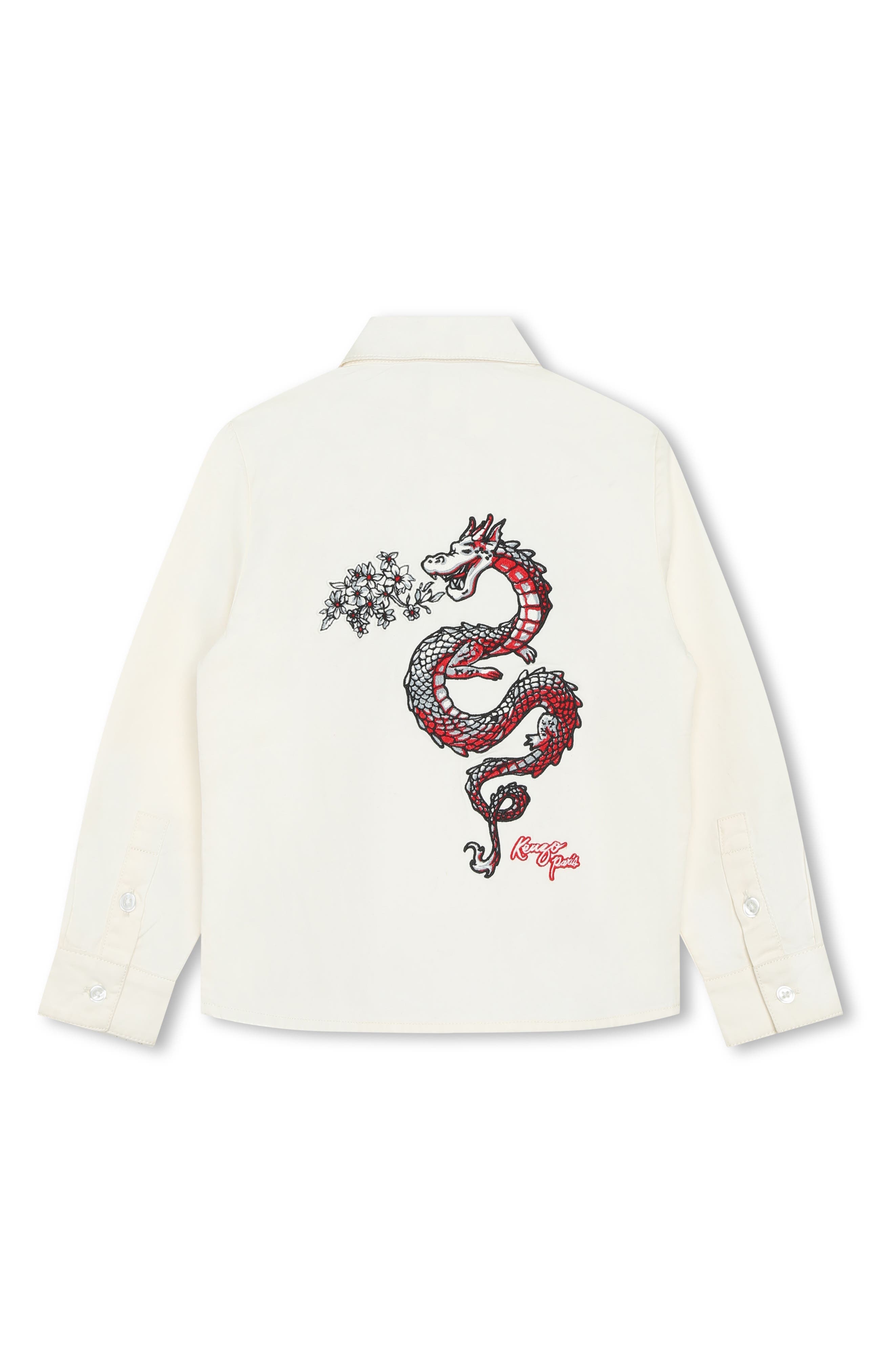 KENZO Kids' Embroidered Dragon Cotton Twill Button-Up Shirt | Nordstromrack