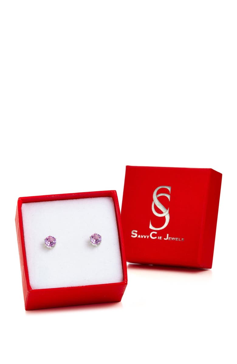 SAVVY CIE JEWELS Sterling Silver Prong Set Amethyst Round Stud Earrings ...