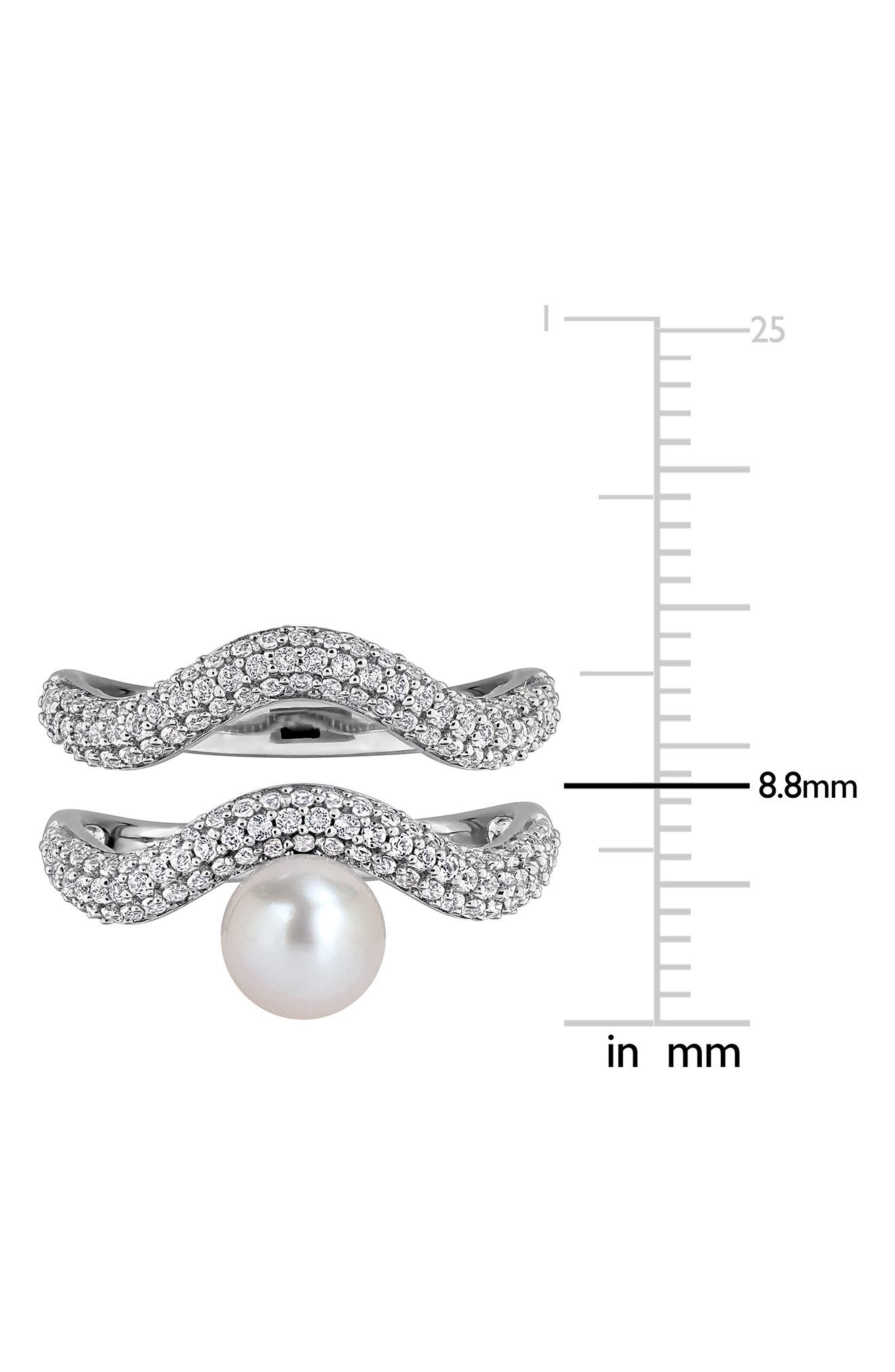 DELMAR Set of 2 Sterling Silver Pavé White Topaz & Cultured Pearl Wavy ...
