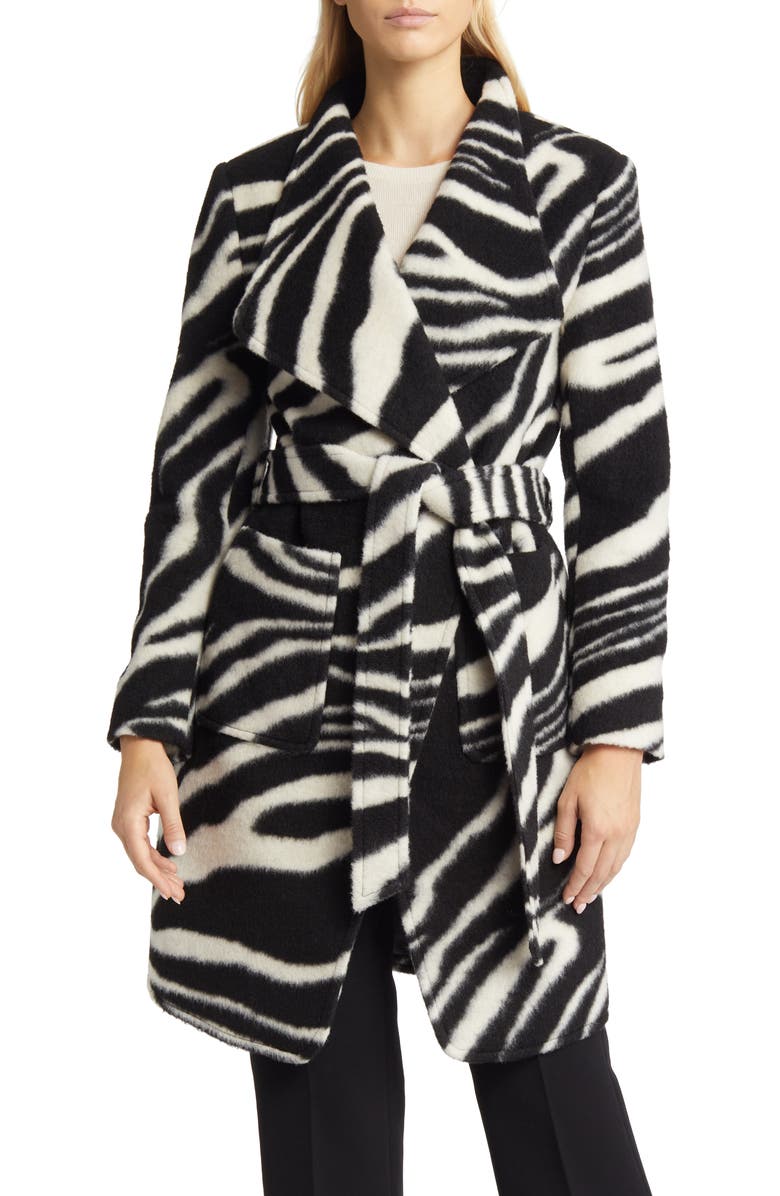 Via Spiga Zebra Stripe Belted Coat | Nordstrom