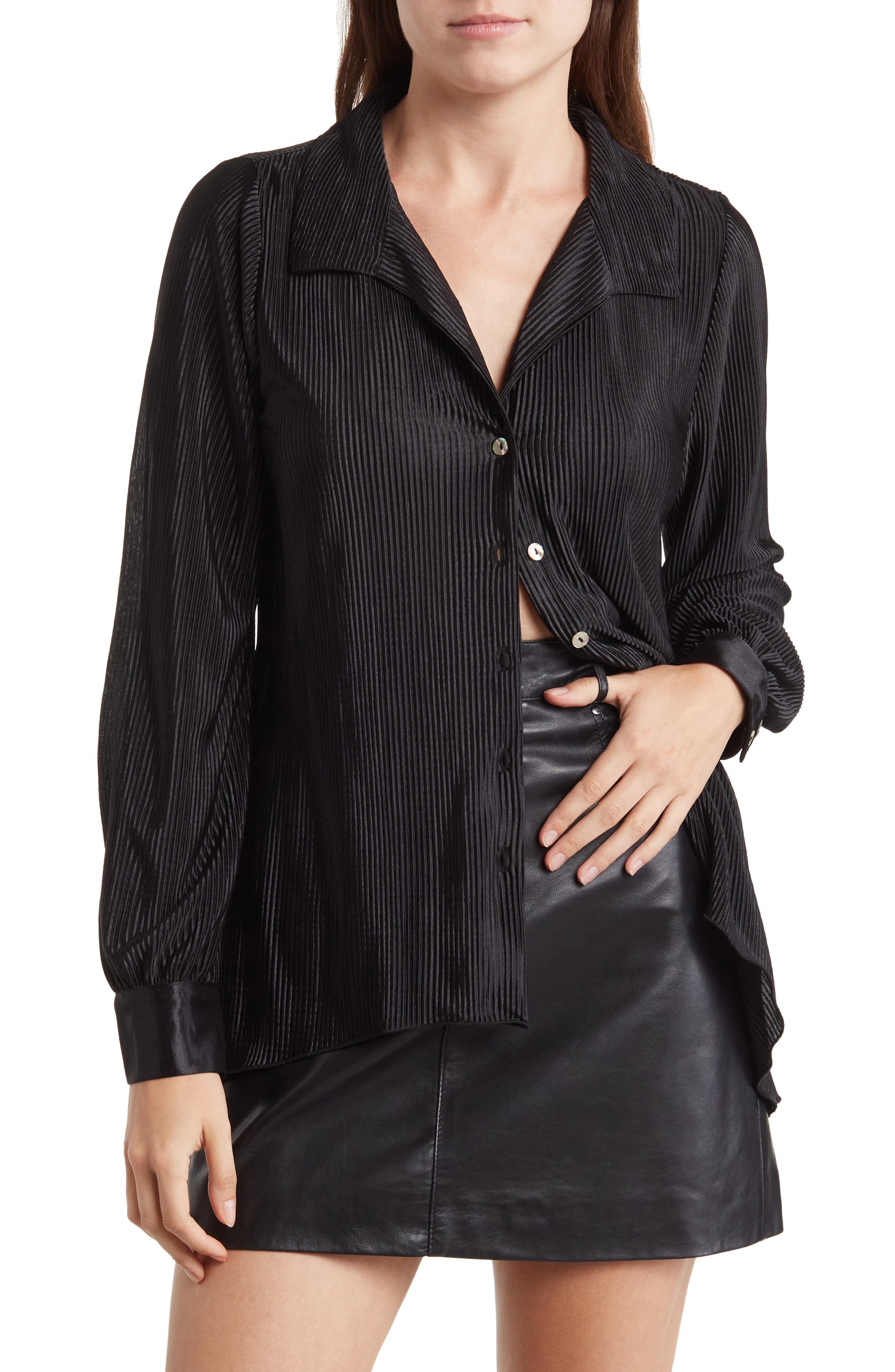 Satin Rib Knit Button-Up Top (Women) | Nordstromrack