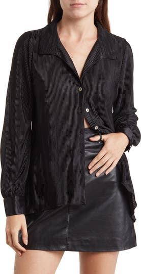CHENAULT Satin Rib Knit Button-Up Top | Nordstromrack