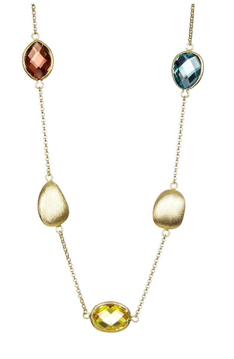 RIVKA FRIEDMAN 18K Gold Clad Faceted Crystal & Satin Station Necklace ...