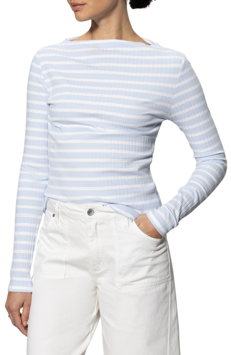 Sanctuary Stripe Rib Boat Neck Stretch Cotton Top | Nordstromrack