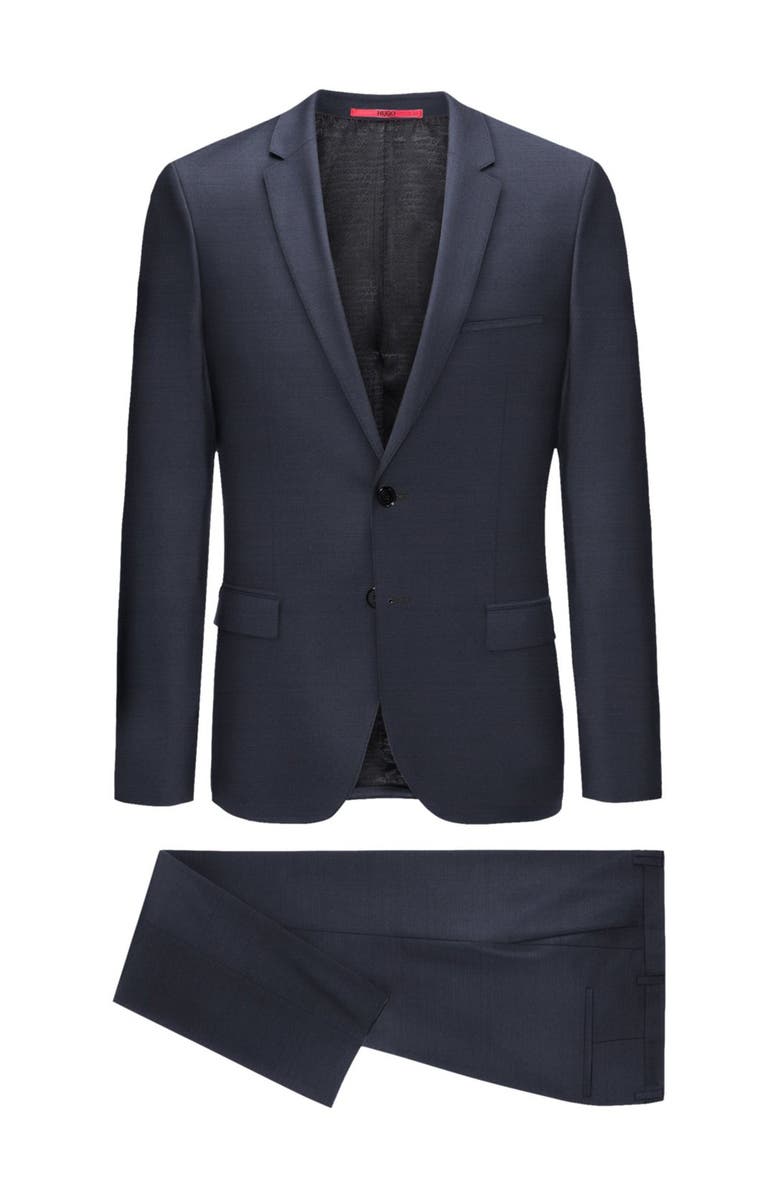 BOSS Navy Blue Sharkskin Two Button Notch Lapel Wool Suit | Nordstromrack