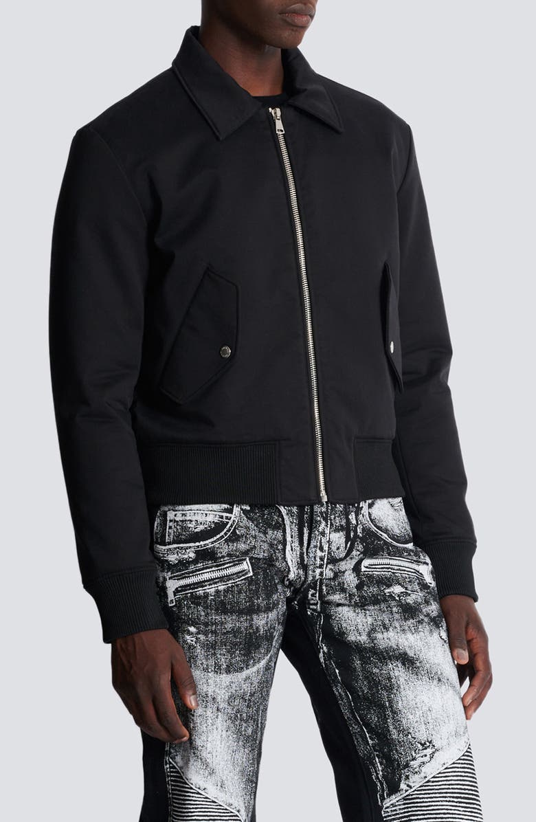 Balmain Vintage Logo Stretch Cotton Bomber Jacket | Nordstromrack