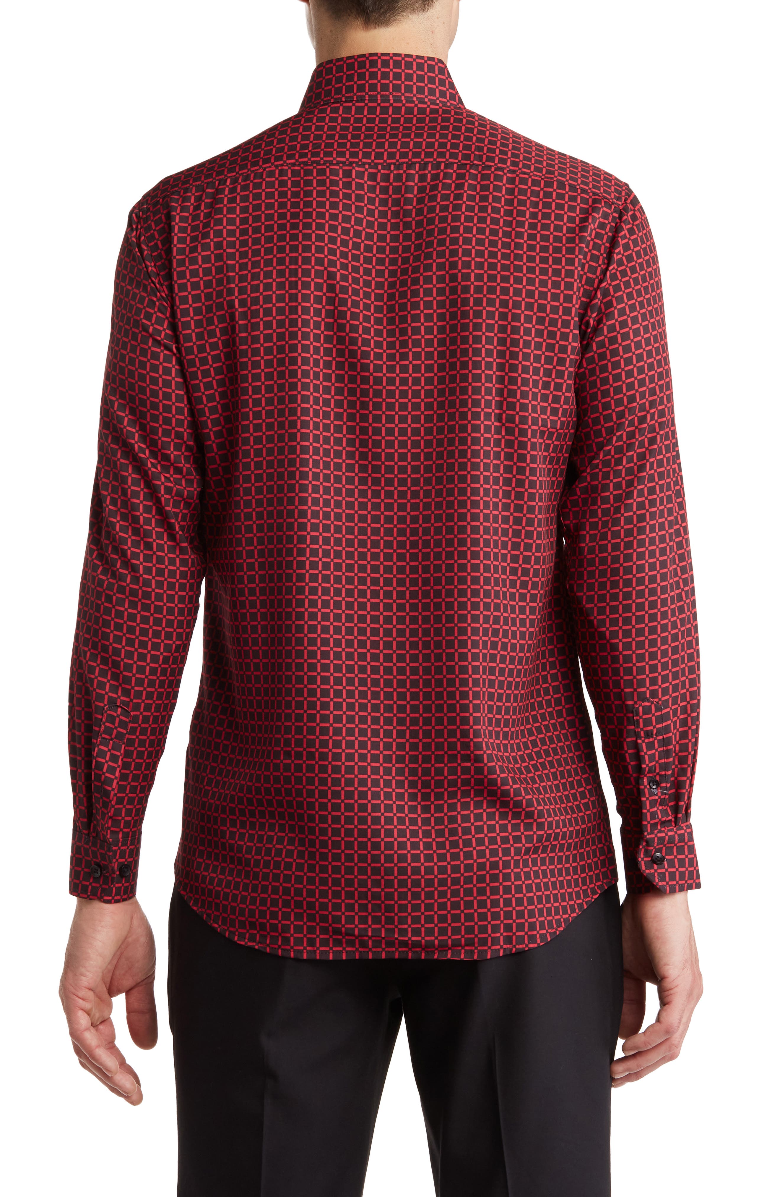 Azaro Uomo Slim Fit Grid Print Performance Button-Up Shirt | Nordstromrack