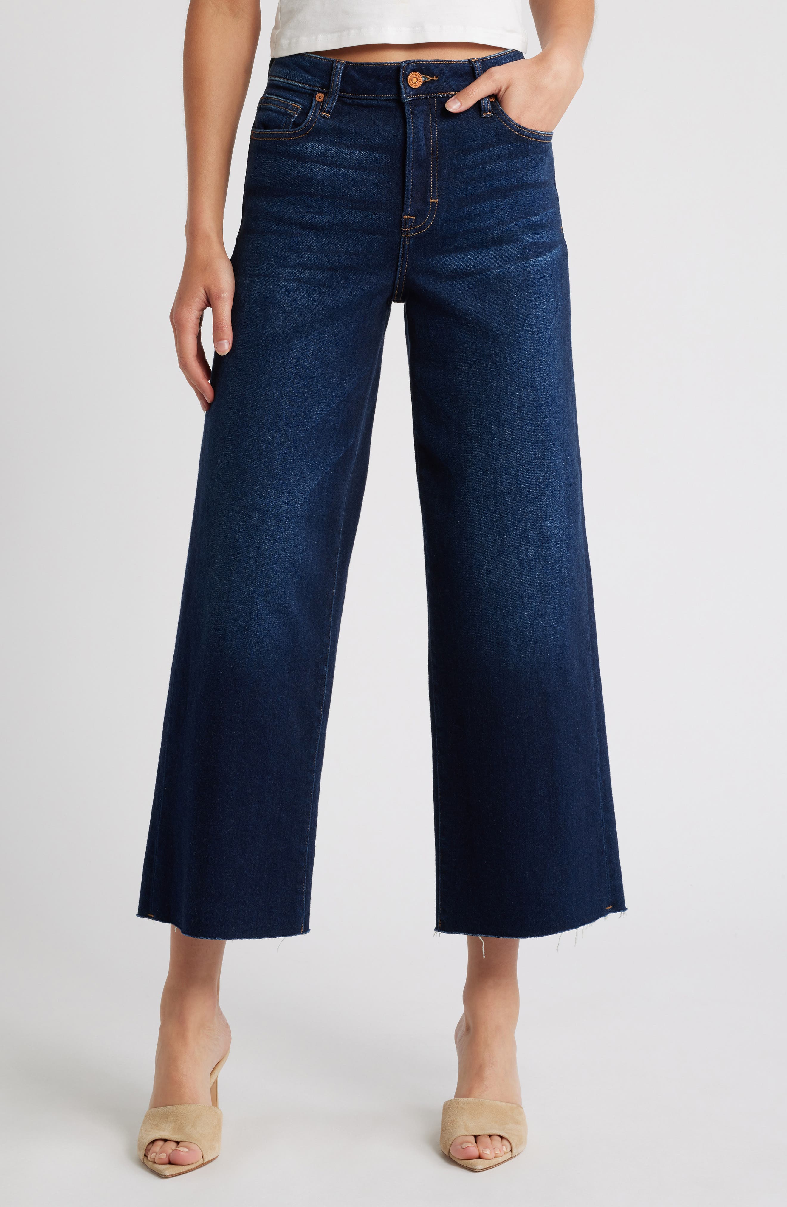HIDDEN JEANS Clean Stretch Raw Hem Wide Leg Jeans | Nordstrom