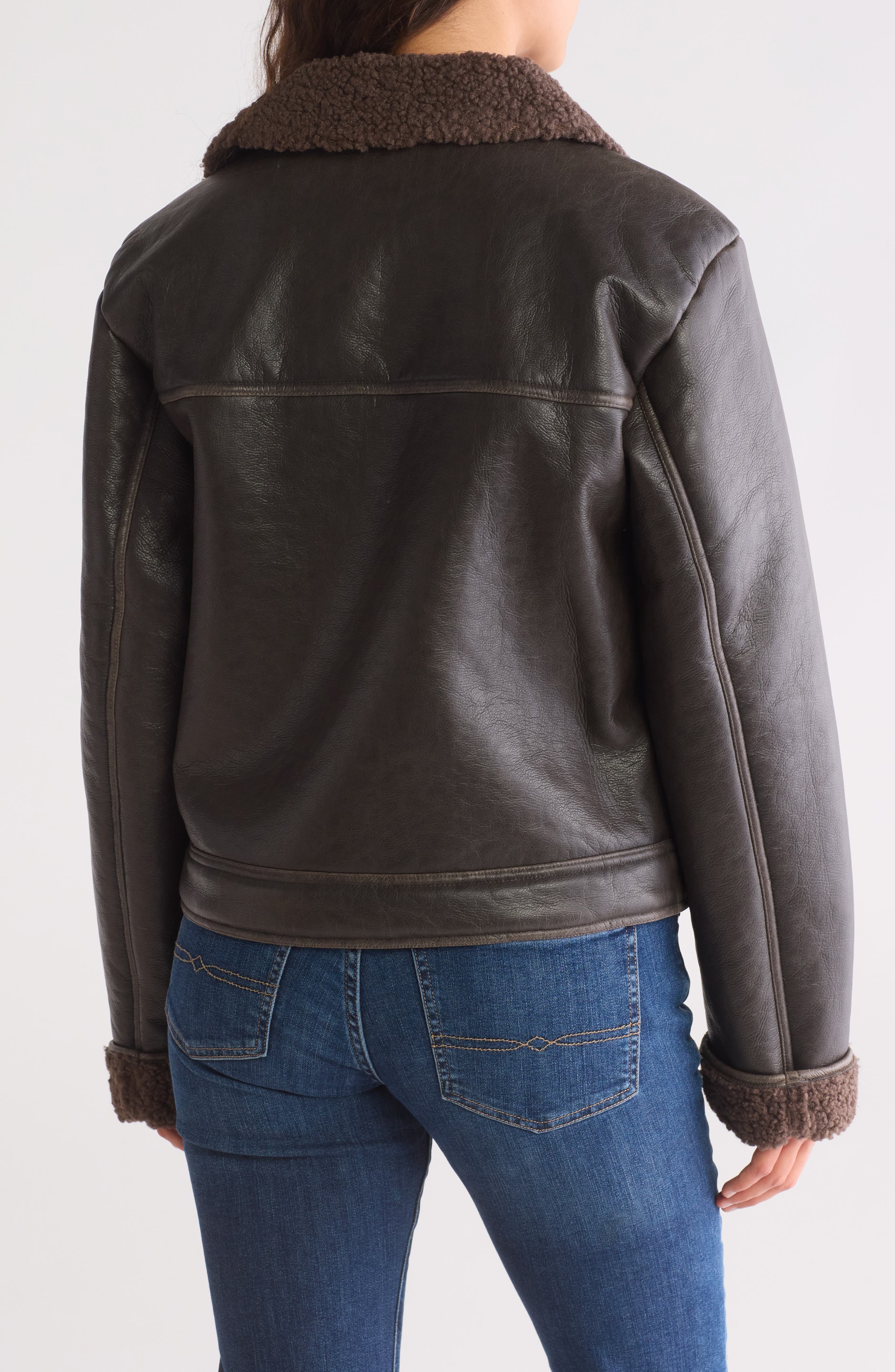 Splendid Faux Shearling Trim Faux Leather Jacket | Nordstromrack