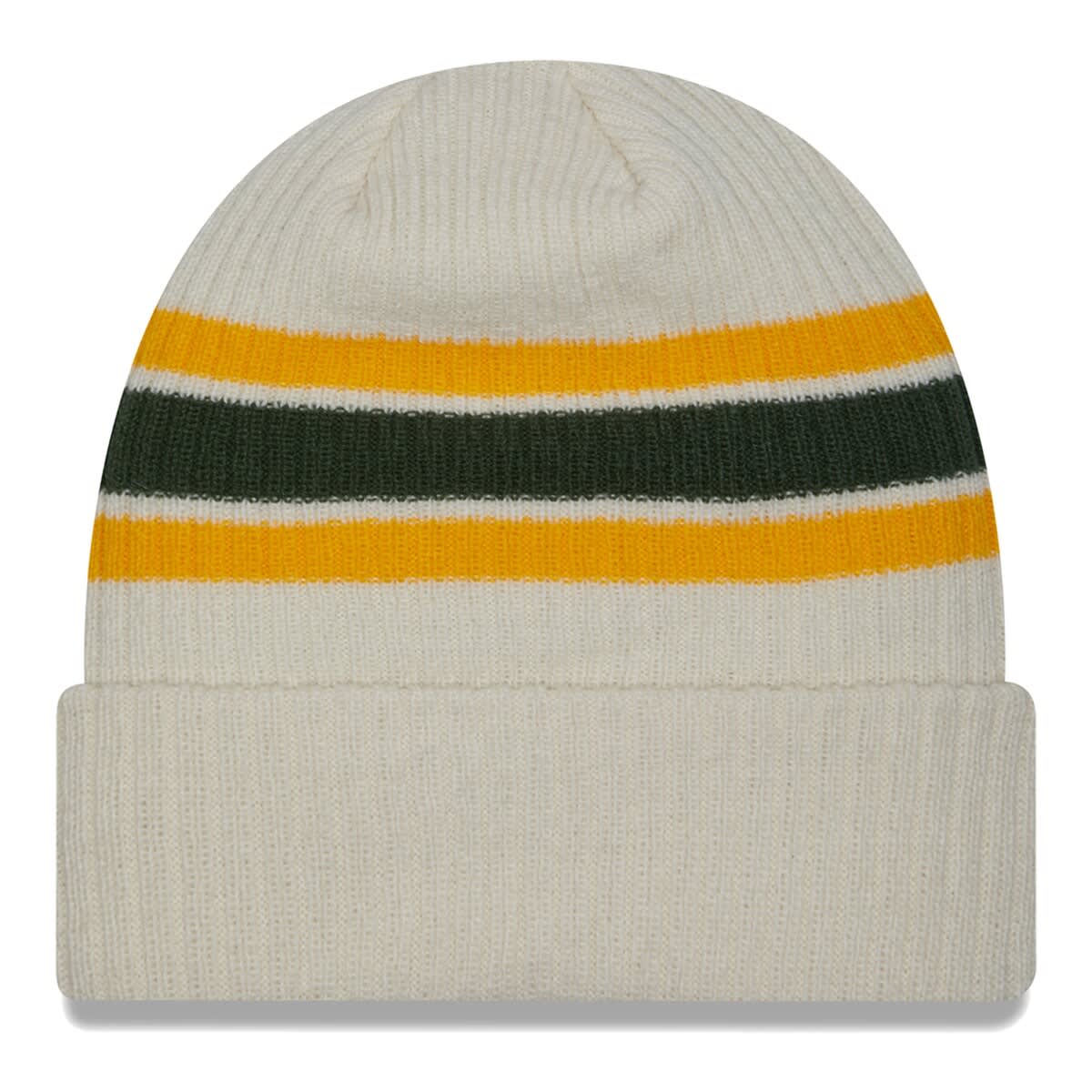 New Era Men's New Era Cream Green Bay Packers Team Stripe Cuffed Knit ...