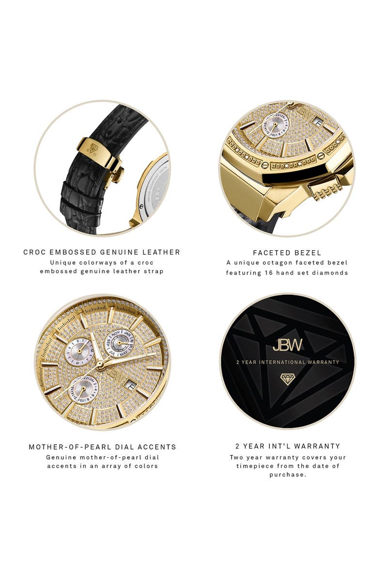 JBW Men's Saxon Diamond Croc Embossed Leather Strap Watch, 48mm - 0.16 ...