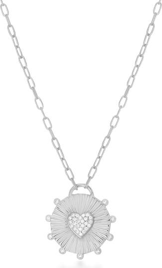 GABI RIELLE Sterling Silver Pave CZ Heart Disc Pendant Necklace ...