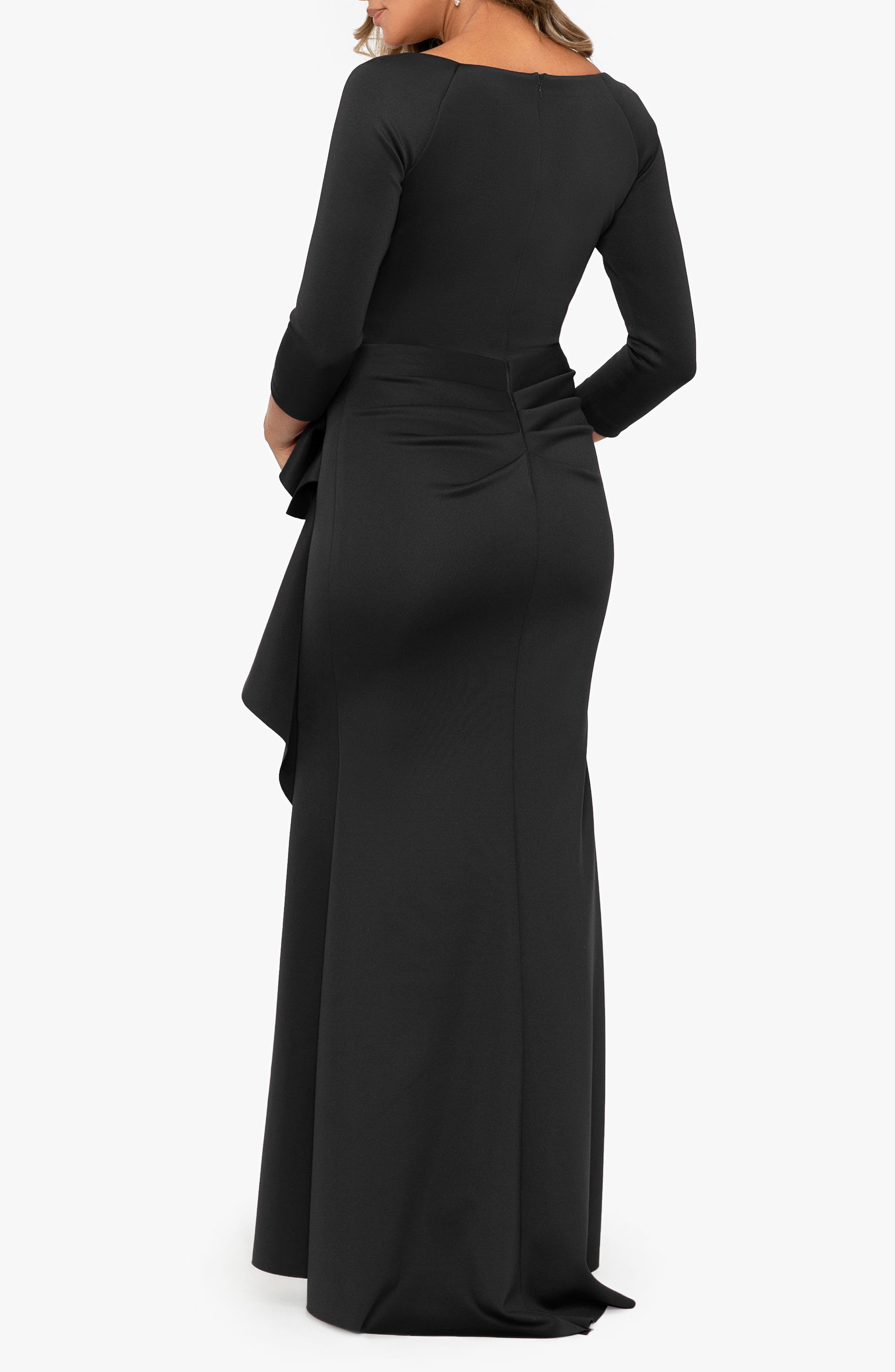 Xscape Evenings Ruched Scuba Knit Ruffle Gown | Nordstromrack