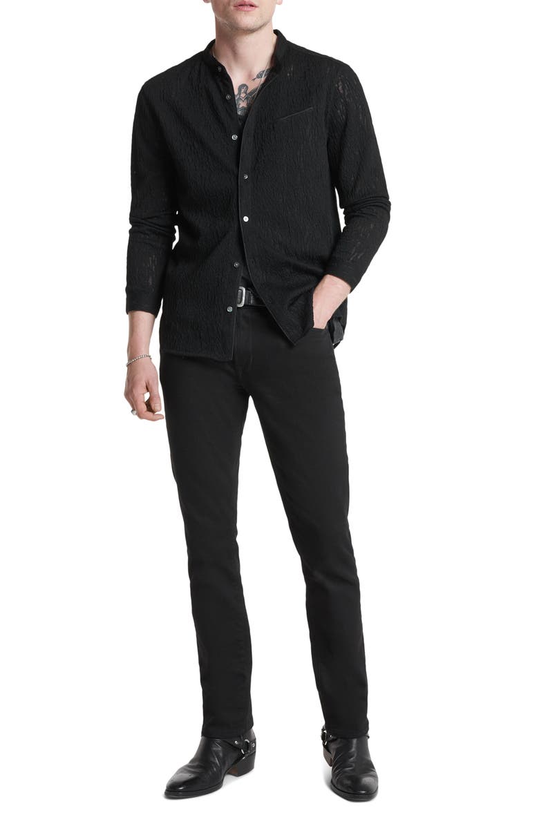 John Varvatos Glenn Lace Band Collar Wool Blend Button-Up Shirt | Nordstrom