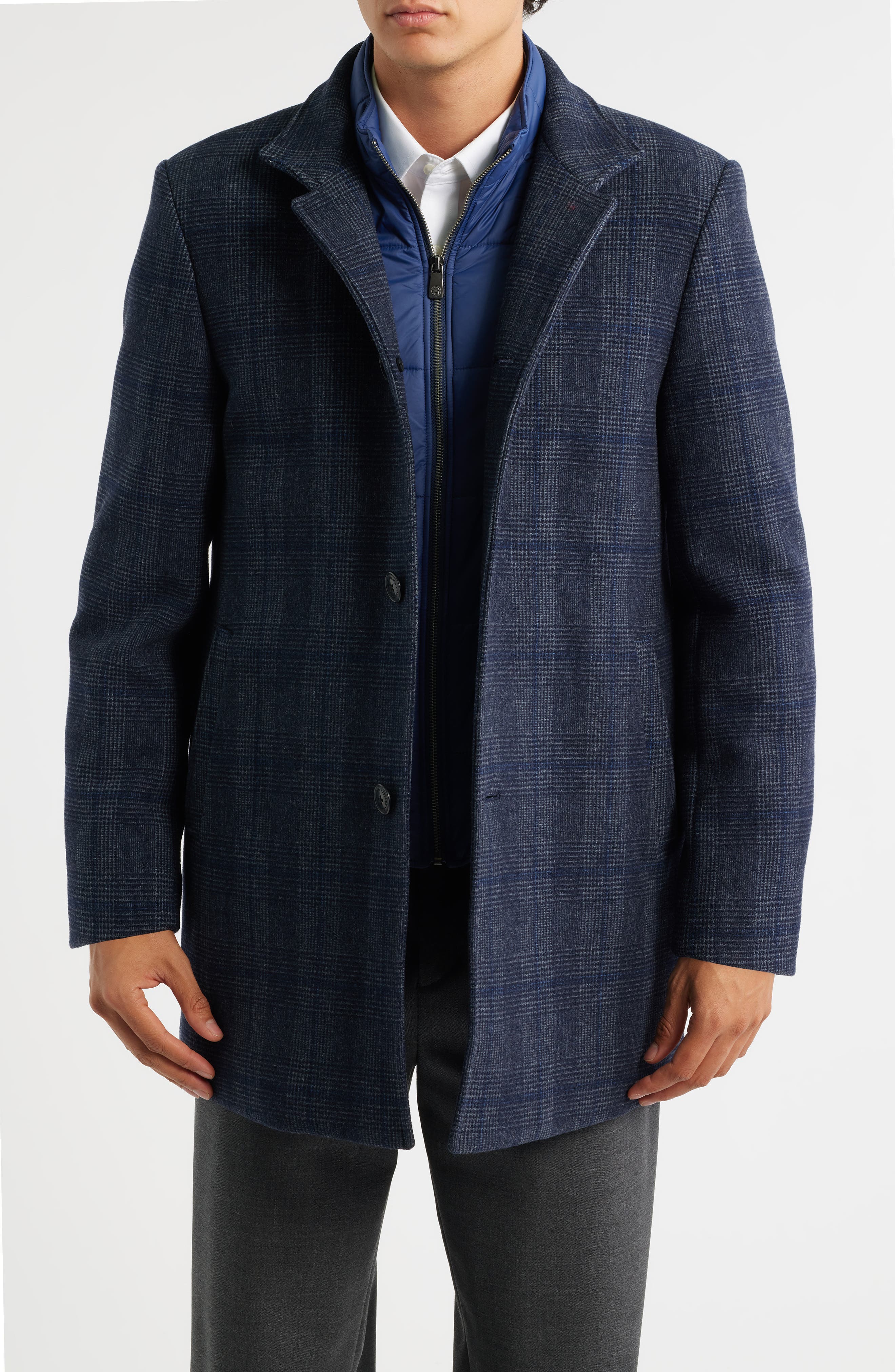 Hart Schaffner Marx Mason Plaid Wool Blend Overcoat with Quilted Bib ...