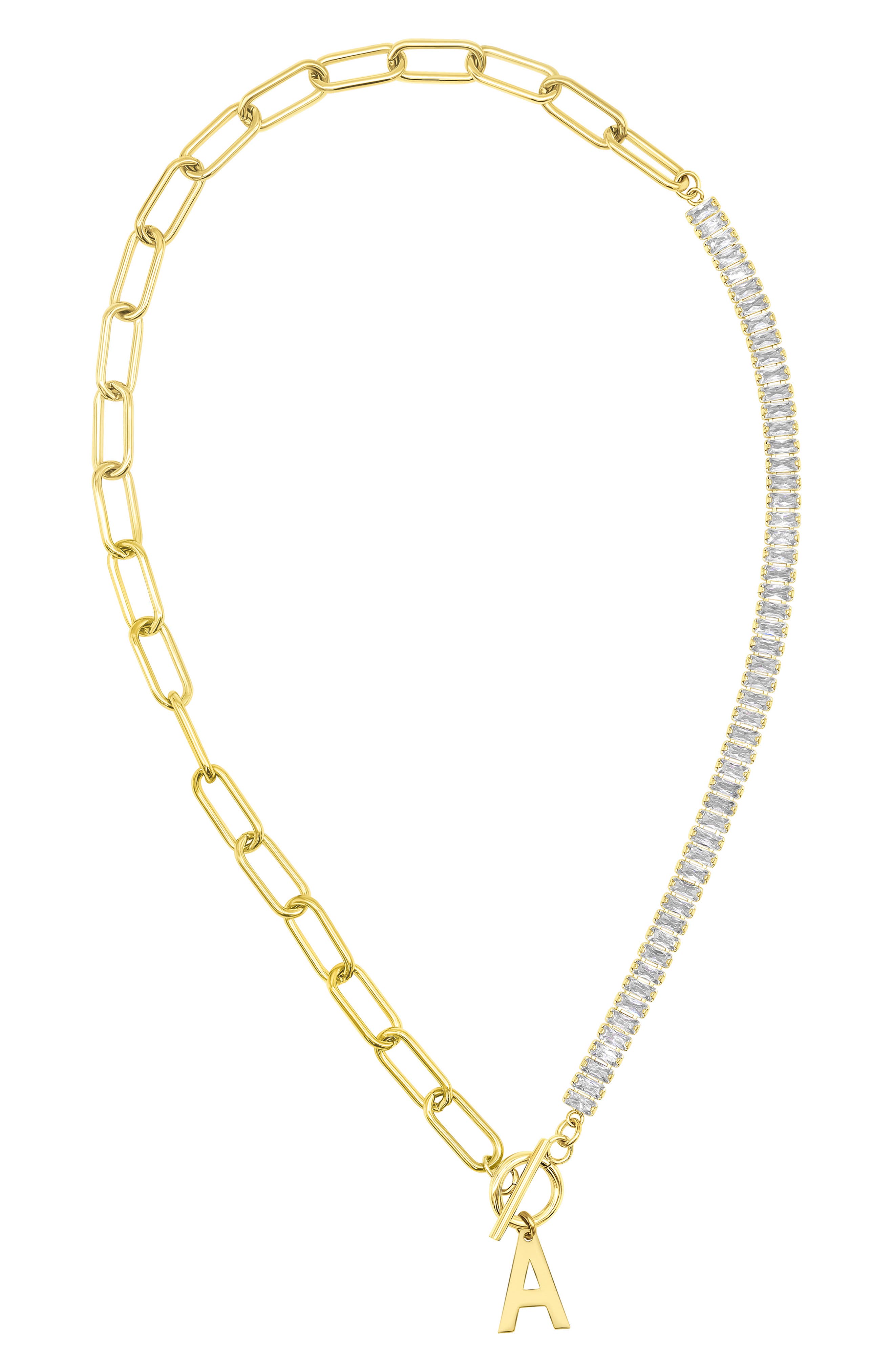 Adornia Initial Pendant Half Crystal Half Paper Clip Chain Necklace ...