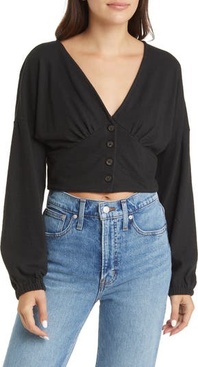 Madewell Deep-V Button Front Crop Top | Nordstrom