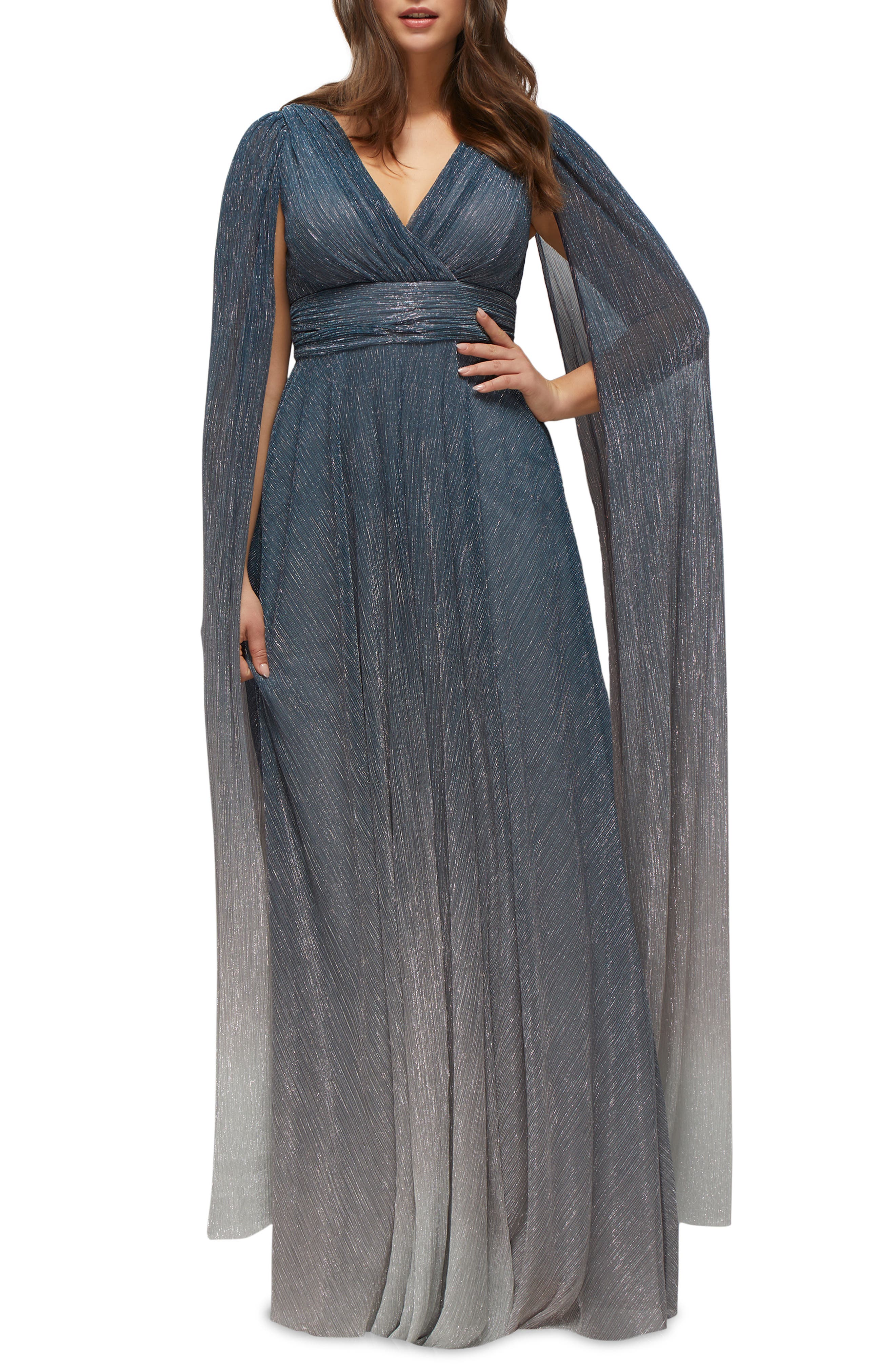 After Six Metallic Cape Sleeve Gown | Nordstrom