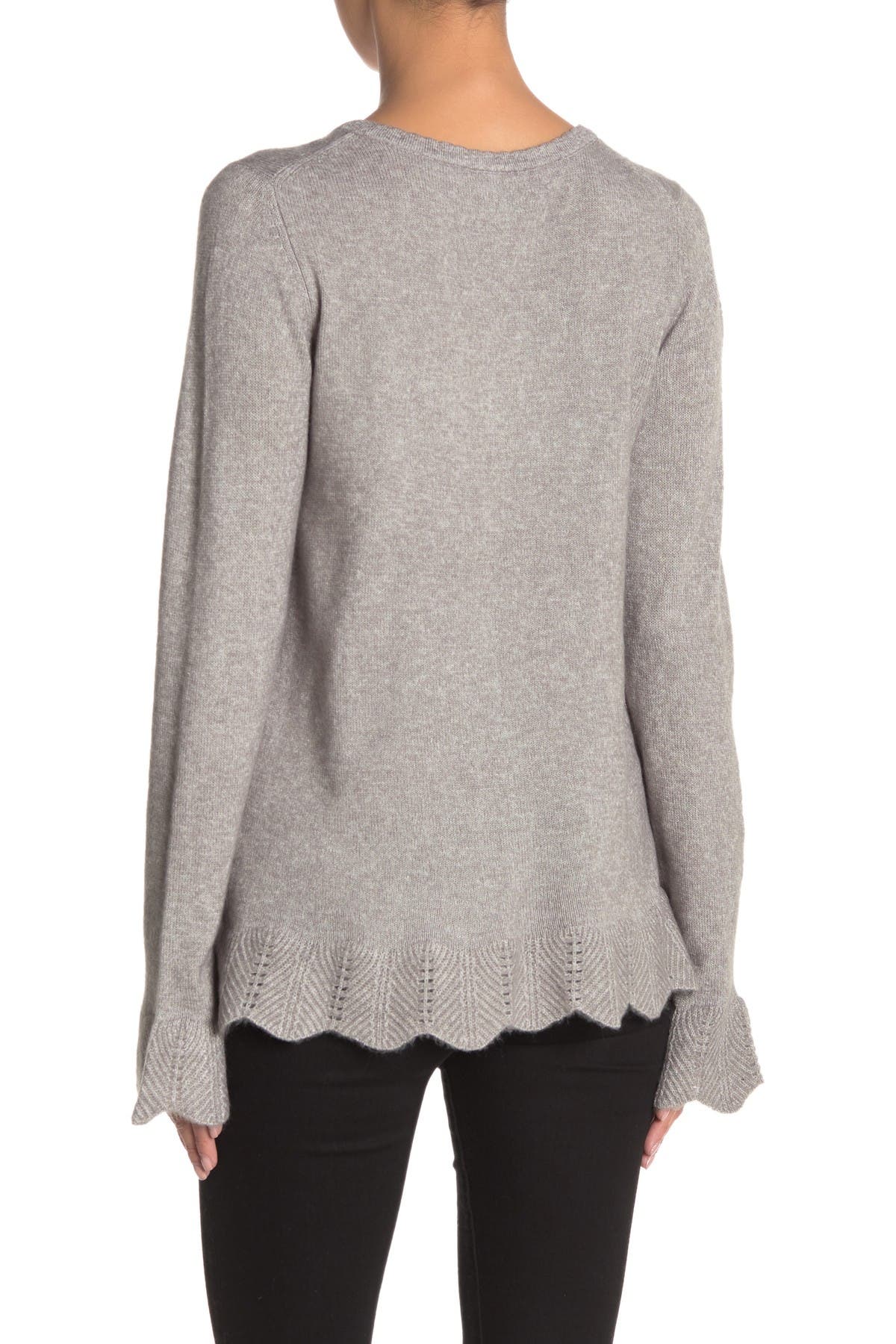 Michael Stars V-Neck Scalloped Cuff Hem Long Sleeve Shirt | Nordstromrack