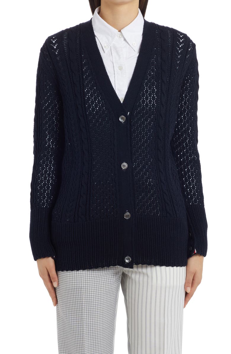Thom Browne Cable & Pointelle Knit Elongated Cardigan | Nordstrom