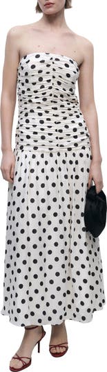 MANGO Polka Dot Ruched Maxi Sundress | Nordstromrack