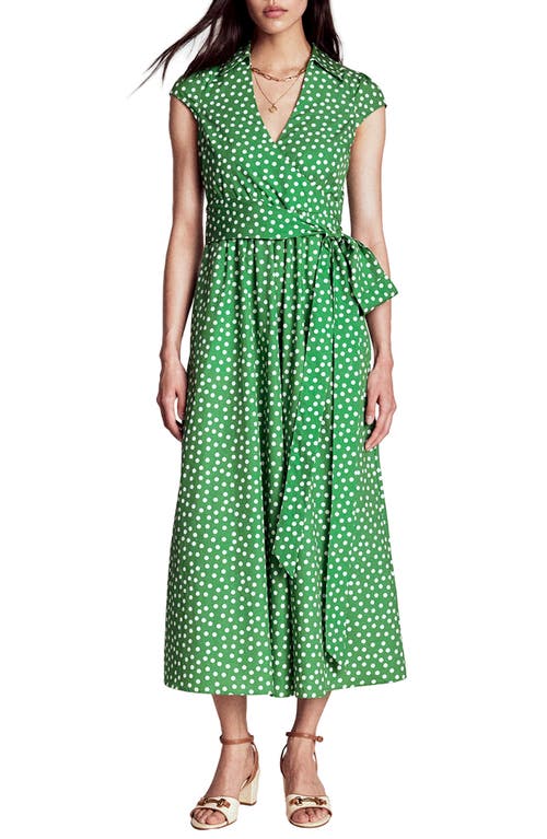 Boden Polka Dot Wrap Front Cotton Dress In Green | ModeSens