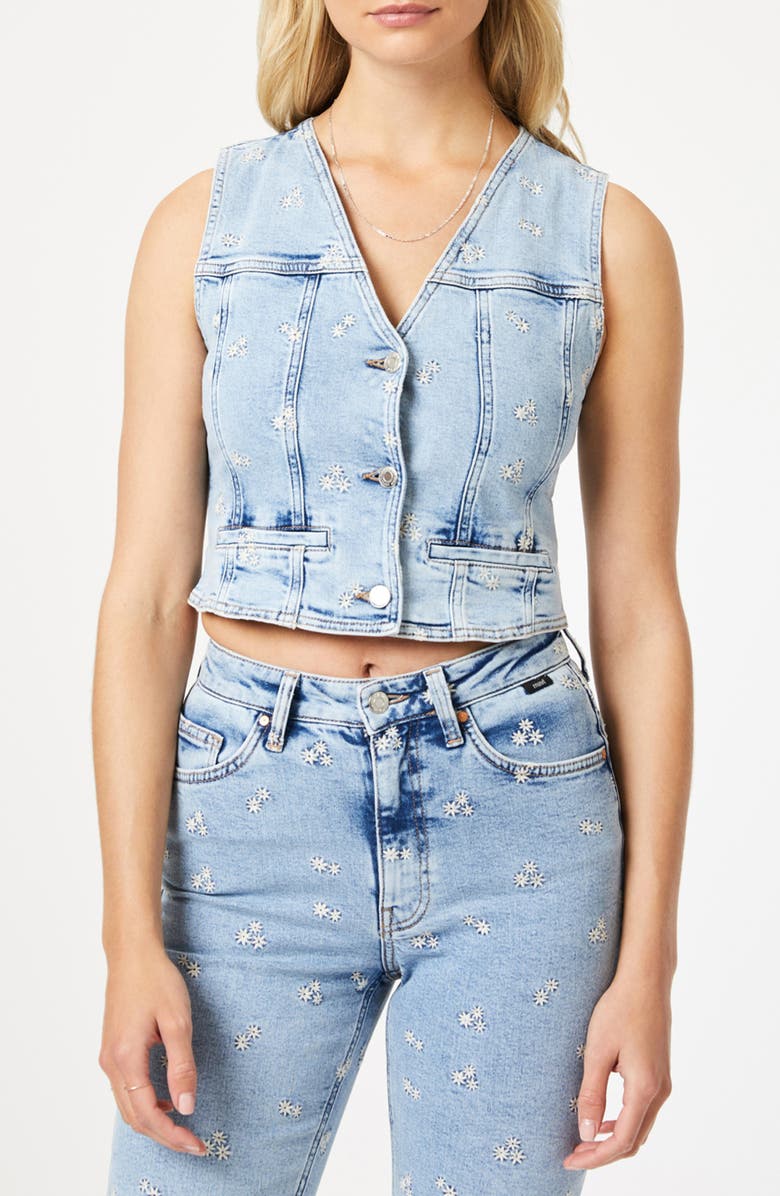 Mavi Jeans Merlin Floral Embroidered Crop Denim Vest | Nordstromrack