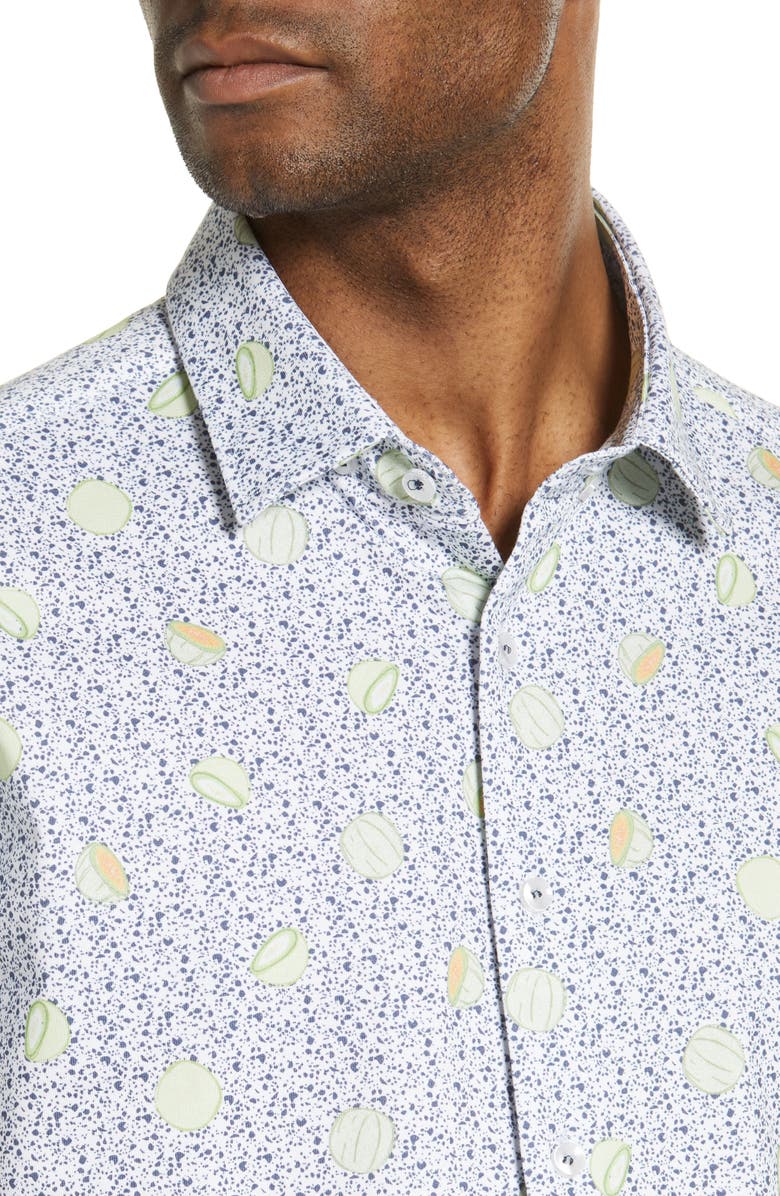 Stone Rose Melon Print DryTouch® Performance Knit Short Sleeve Button ...