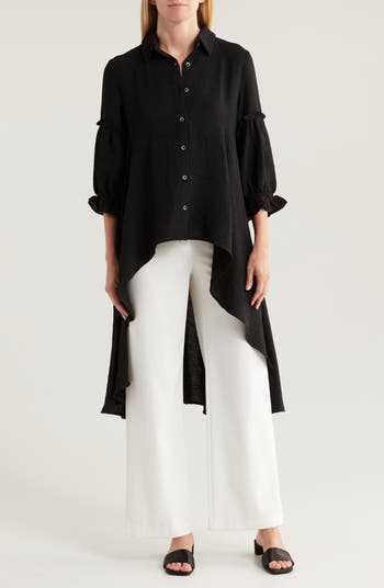 PATRIZIA LUCA Ruffle High-Low Button-Up Tunic Top | Nordstromrack