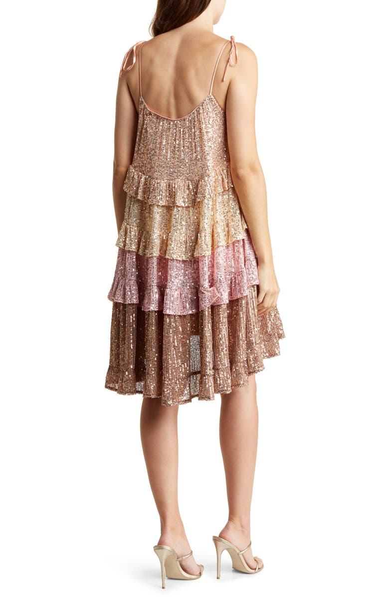 AREA STARS Colorblock Sequin Tiered Trapeze Dress | Nordstromrack