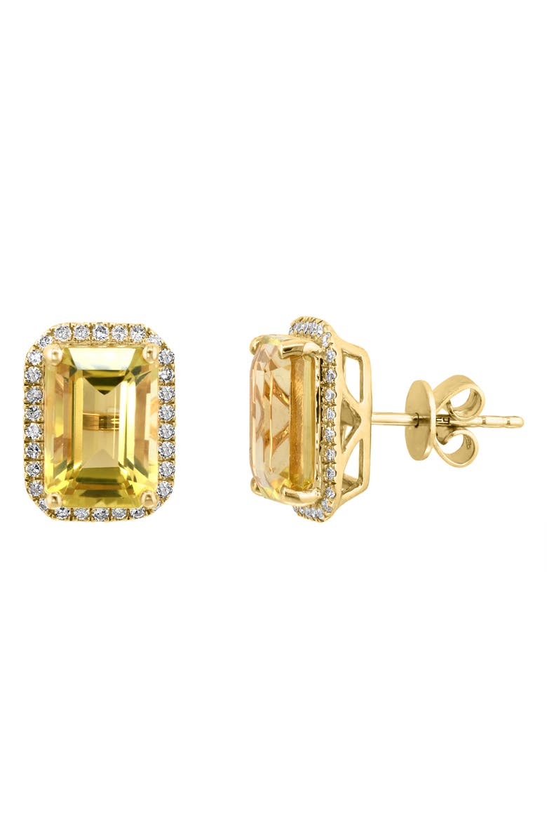 EFFY 14K Yellow Gold Lemon Quartz Diamond Halo Stud Earrings - 0.29ct ...