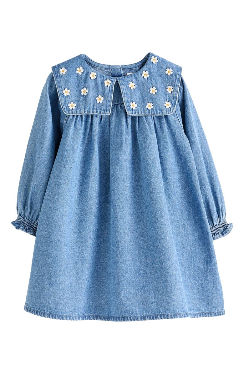 NEXT Kids' Daisy Embroidered Long Sleeve Denim Dress | Nordstromrack