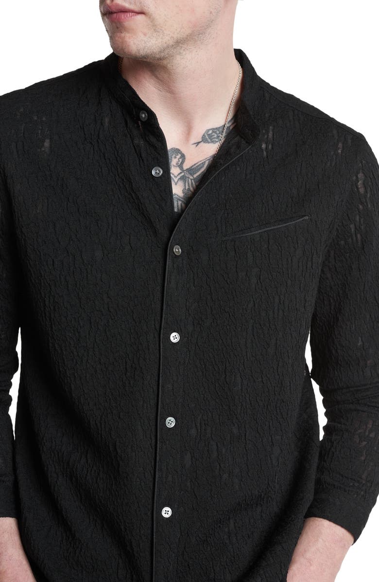John Varvatos Glenn Lace Band Collar Wool Blend Button-Up Shirt | Nordstrom