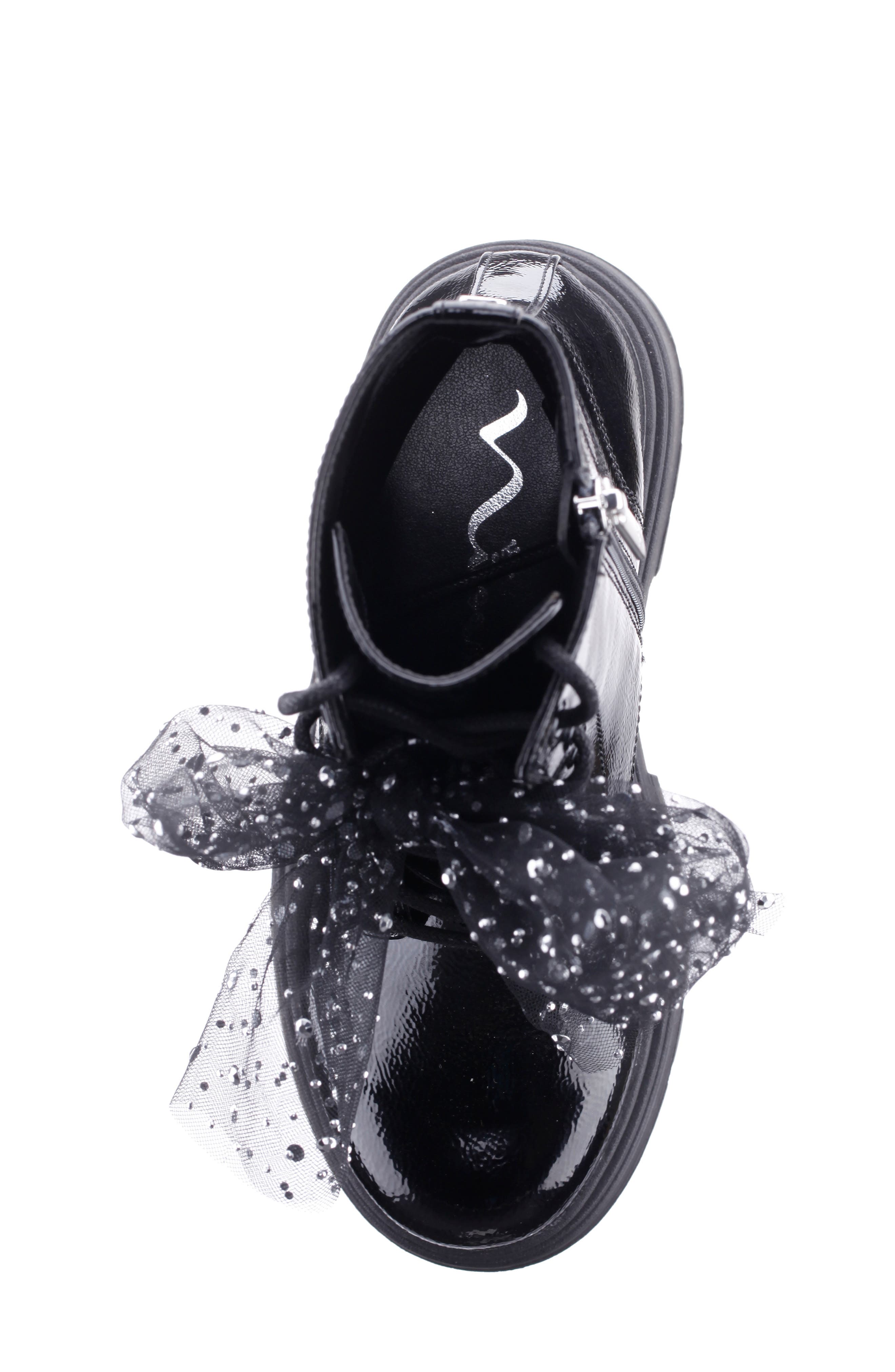 Nina Kids' Tink Crystal Mesh Bow Combat Boot | Nordstromrack