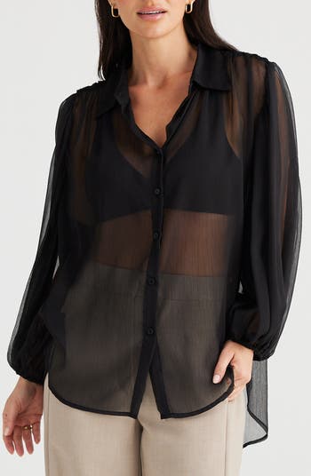 Brave+True Eden Lattice Yoke Sheer Button-Up Shirt | Nordstromrack