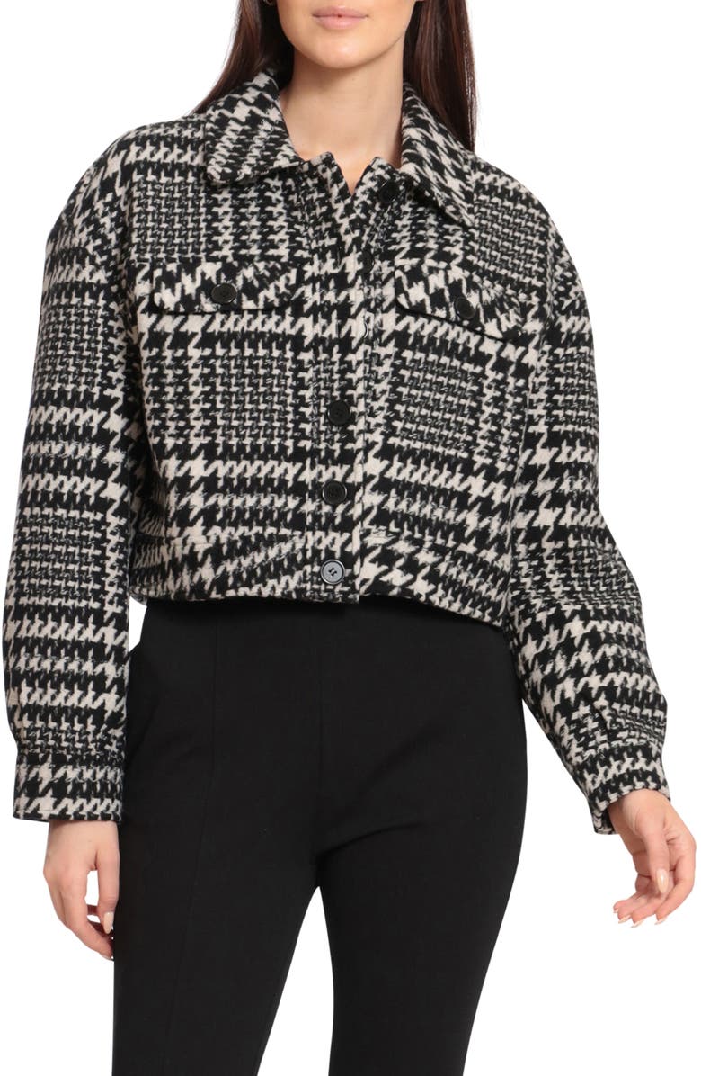 Avec Les Filles Houndstooth Sparkle Tweed Crop Shacket | Nordstromrack