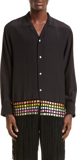Bode Piano Fringe Long Sleeve Silk Shirt | Nordstrom