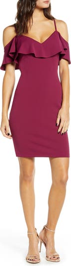 LOVE, NICKIE LEW Cold Shoulder Ruffle Neck Body-Con Dress | Nordstrom