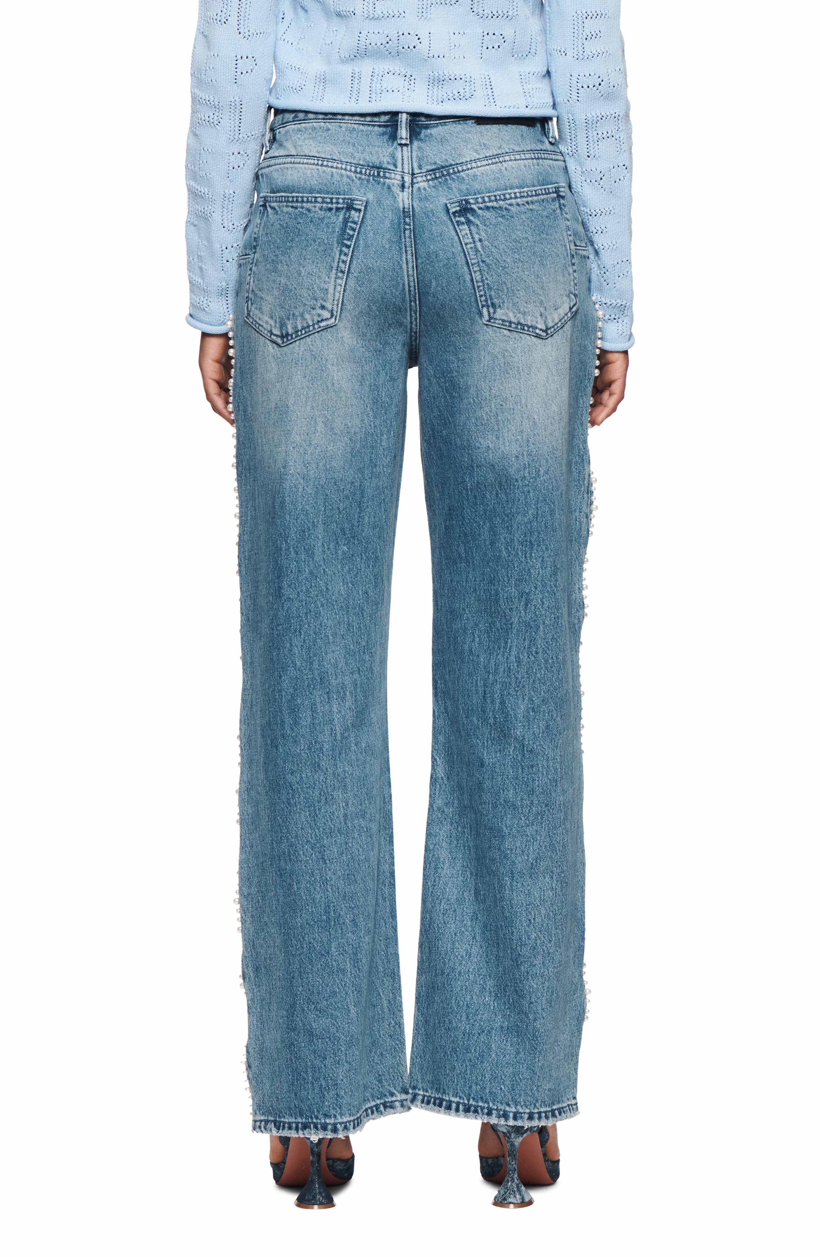 PURPLE BRAND Cutout Imitation Pearl Wide Leg Jeans | Nordstromrack