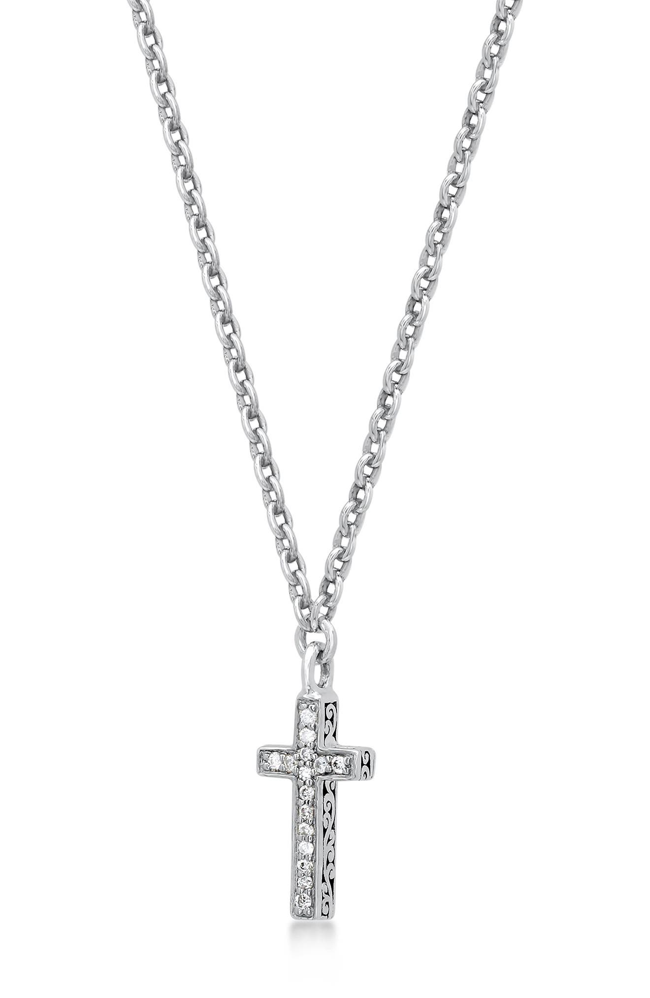 Lois Hill Sterling Silver Diamond Side Swirl Cross Pendant Necklace - 0 ...